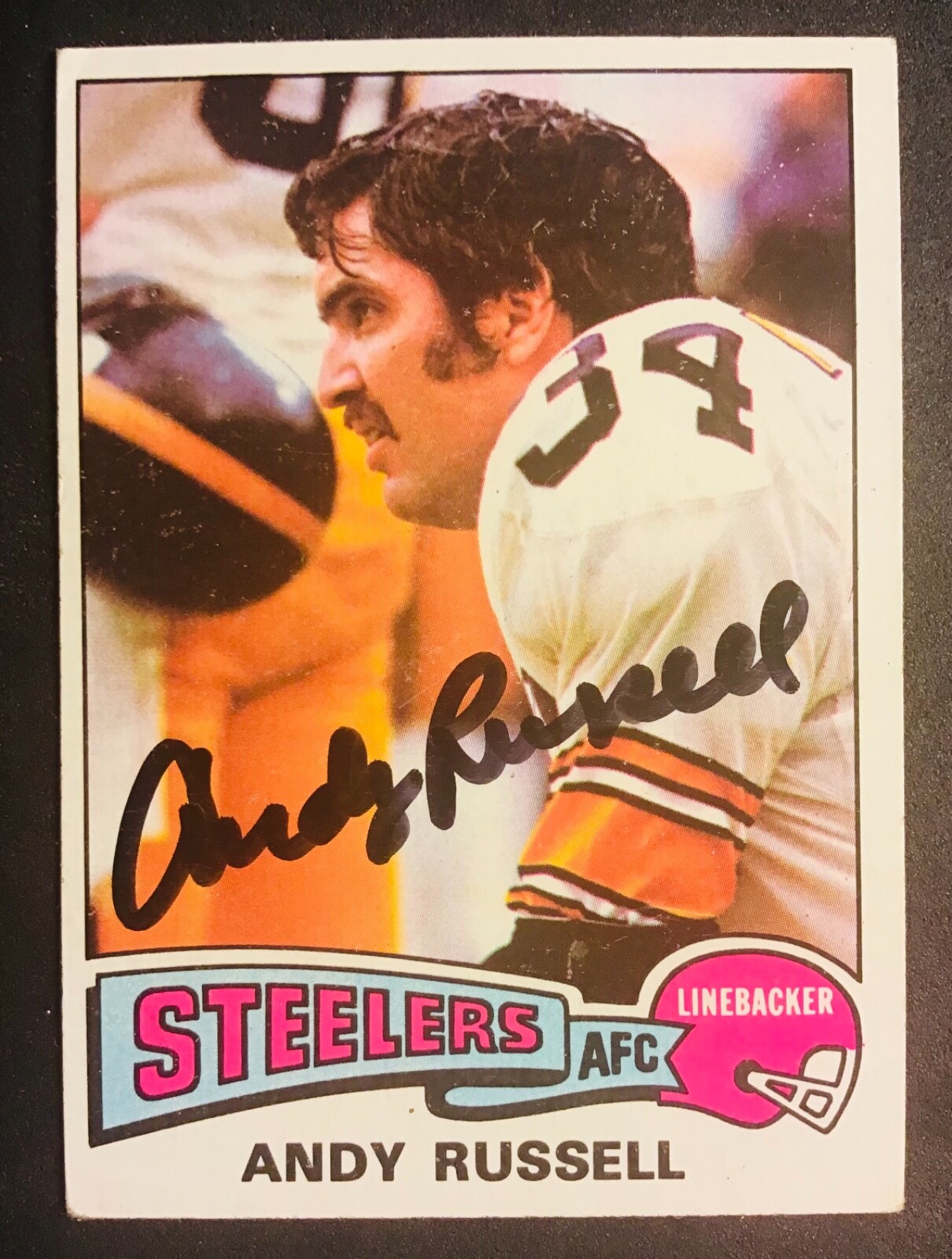 Pittsburgh Steelers ANDY RUSSELL autograph signed 1975 TOPPS 2 SB Champ ...