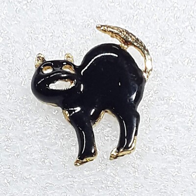 Gold-Toned Fine Enamel Black Cat Lapel Hat Pin | eBay