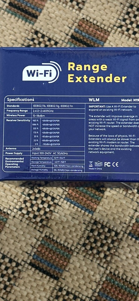 WLM WiFi Range Extender Signal Booster for Home Model N19 New Open Box ...