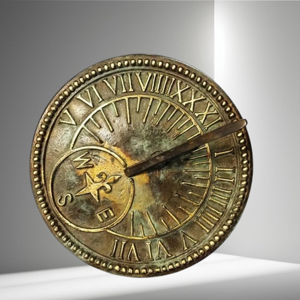 Solid Brass Roman Sundial Clock Garden Strake, 8" Inch with compass ...