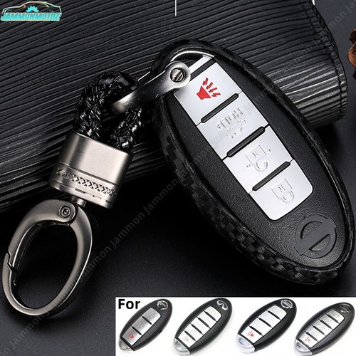 Carbon Style Car Remote Case Key Fob Cover w/ Keychain For Nissan ...
