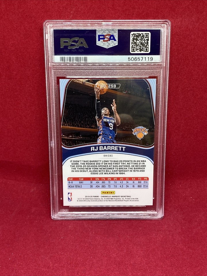 2019 Chronicles RJ BARRETT Marquee Rookie Card #259 Knicks Gem Mint PSA ...