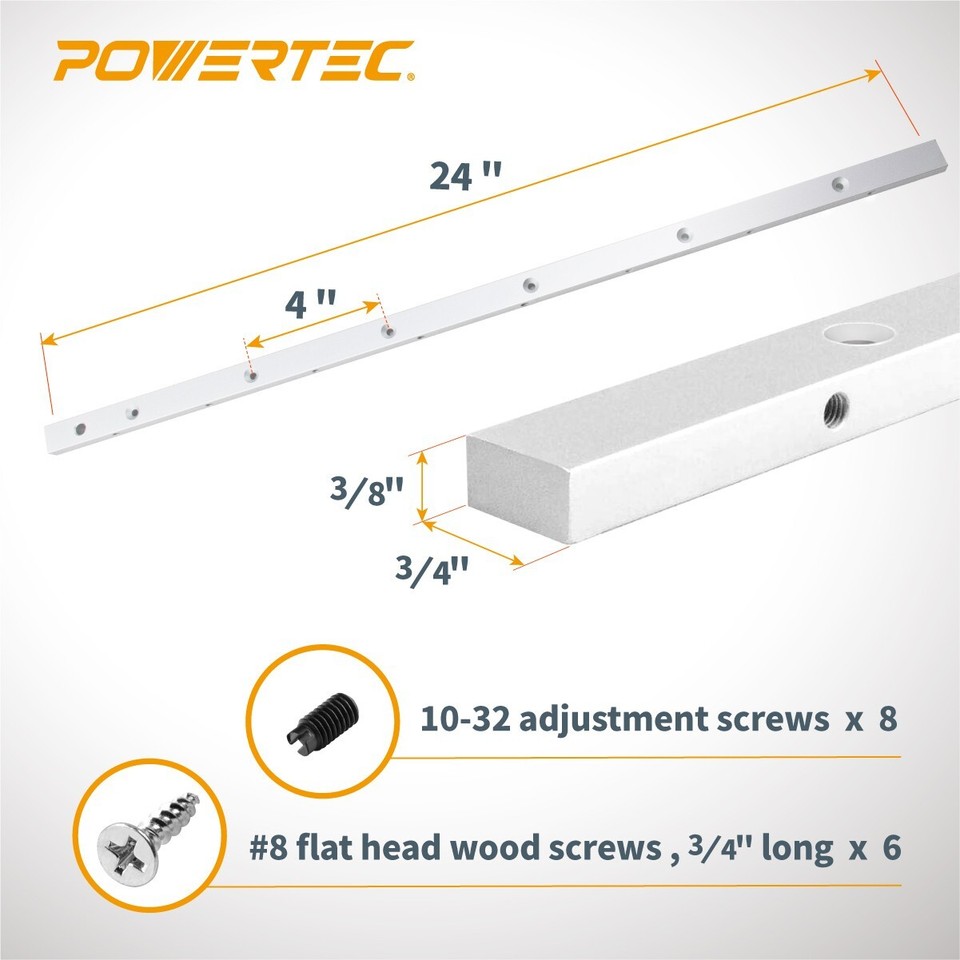POWERTEC 71519-P2 24" Miter Bar for any Standard 3/4" x 3/8" Miter Slot ...