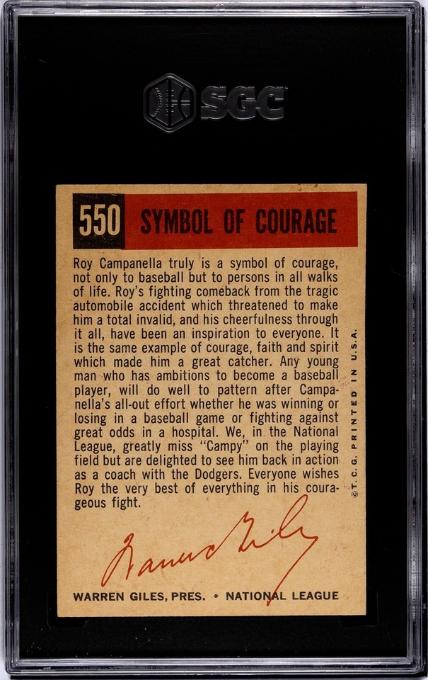 1959 Topps #550 Roy Campanella SGC 6 Symbol of Courage Baseball Card ...