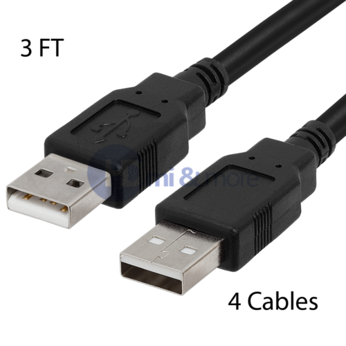 4x 3Ft 3FEET USB 2.0 Type A Male to Type A Male Cable Cord Black Lot ...