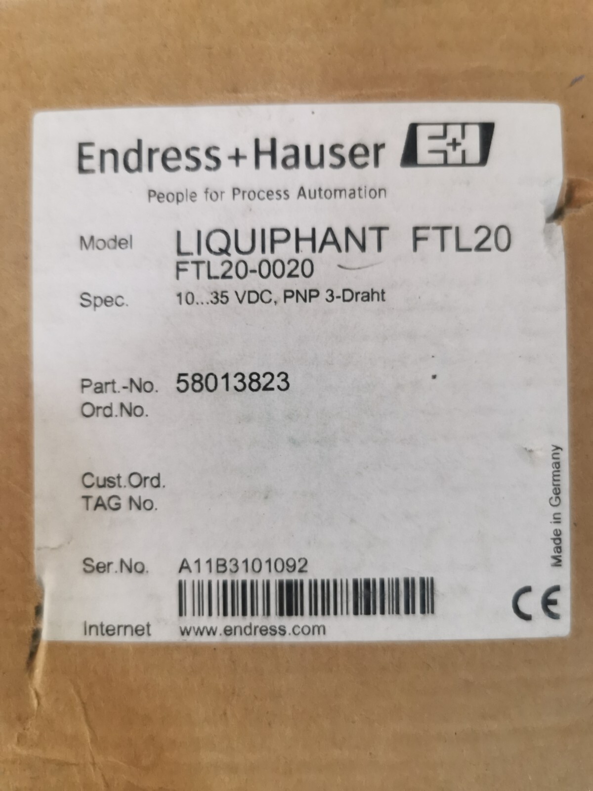Endress+Hauser LIQUIPHANT T FTL20-0020 P/N 58013823 FTL20- NEW W ...