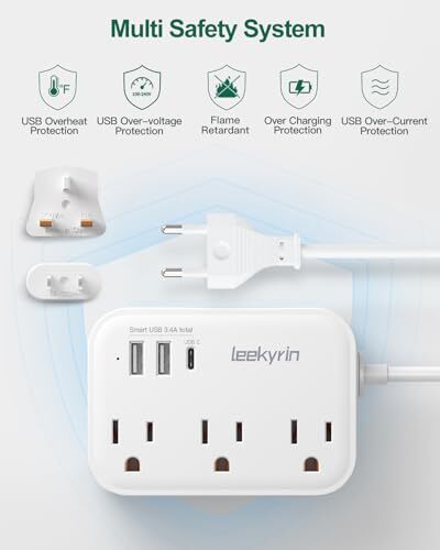 European Travel Plug Adapter, US to UK Europe Power Strip for EU/UK/US ...