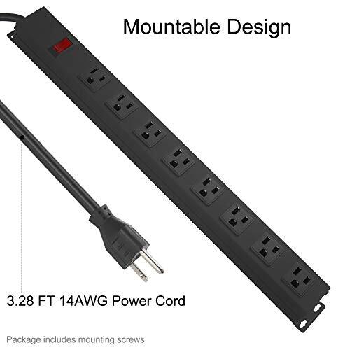 2Pack Metal 8 Outlet Mountable Power Strip, Wall Mount Outlet Power 3FT ...