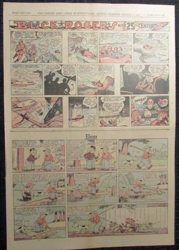 1943 Aug 1 BUCK ROGERS 14x20 Sunday Comic Page VG+ 4.5 Popeye / Elmer ...