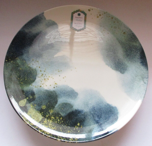 Set of 4 Intesa Home Blue White Gold Dinner Plates Marble Splatter ...