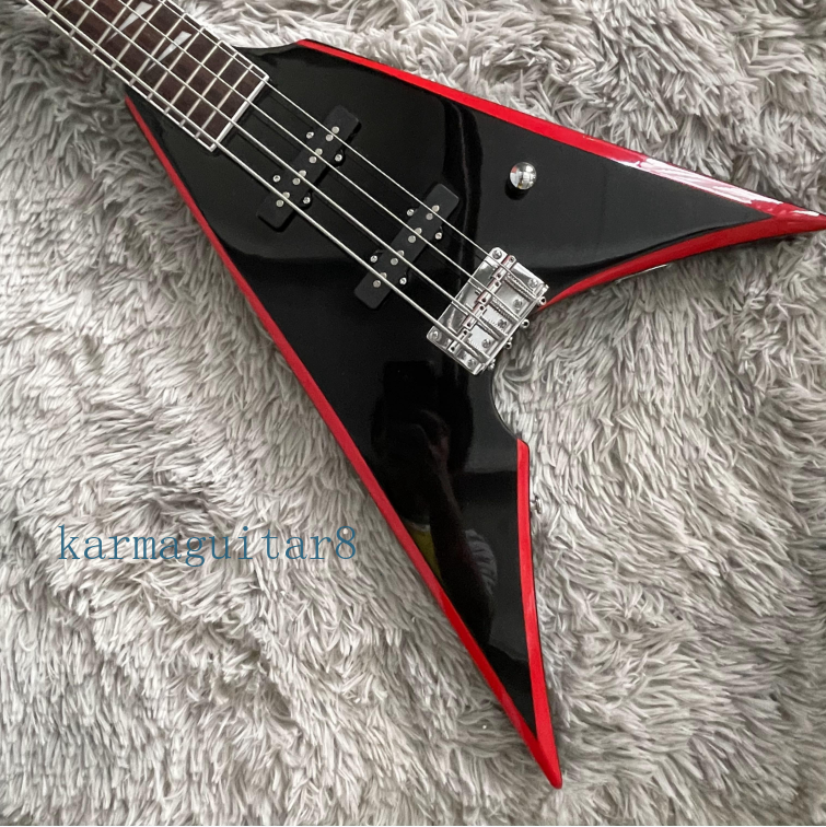 Custom Jack Bass Guitar 4-strings Black 24 Frets Red Binding Rosewood ...