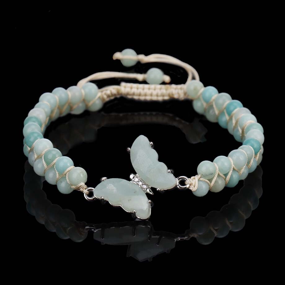 Braided Macrame Butterfly Crystal Stone Round Beads Weave Adjustable ...
