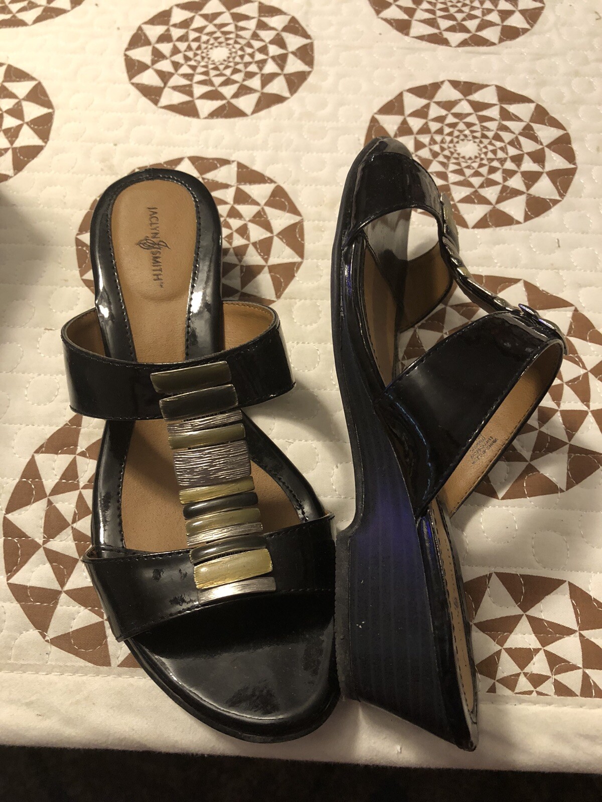 Jaclyn Smith Mayson Black Slip On Wedge sandals size 7 - Gem