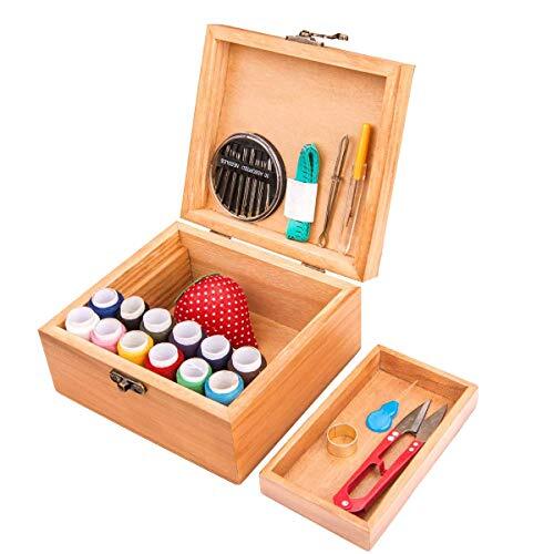 Sewing Kit, Wooden Sewing Kit Box for Adults, Wooden Sewing Basket with ...