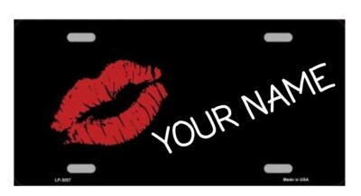 BLACK TAG / RED LIPS 💋 METAL AUTO TAG LICENSE PLATE CUSTOM PERSONALIZED ...