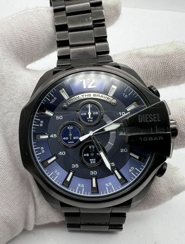 Diesel Original DZ4329 Mens Mega Chief Gunmetal Blue Dial Chrono Watch ...