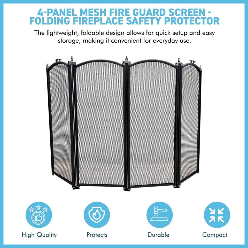 4-Panel Folding Mesh Fire Guard Screen - Fireplace Safety Protector ...