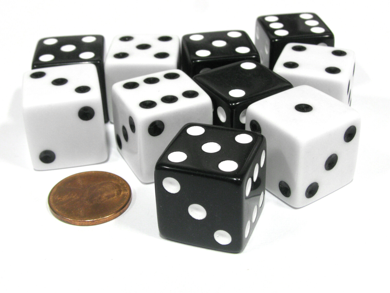 Set of 10 Large Six Sided Square Opaque 19mm D6 Dice - 5 Black and 5 ...