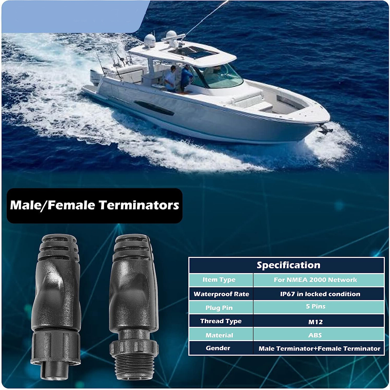 Male/Female Terminators Kit Fits for NMEA 2000 Lowrance Simrad B&G ...