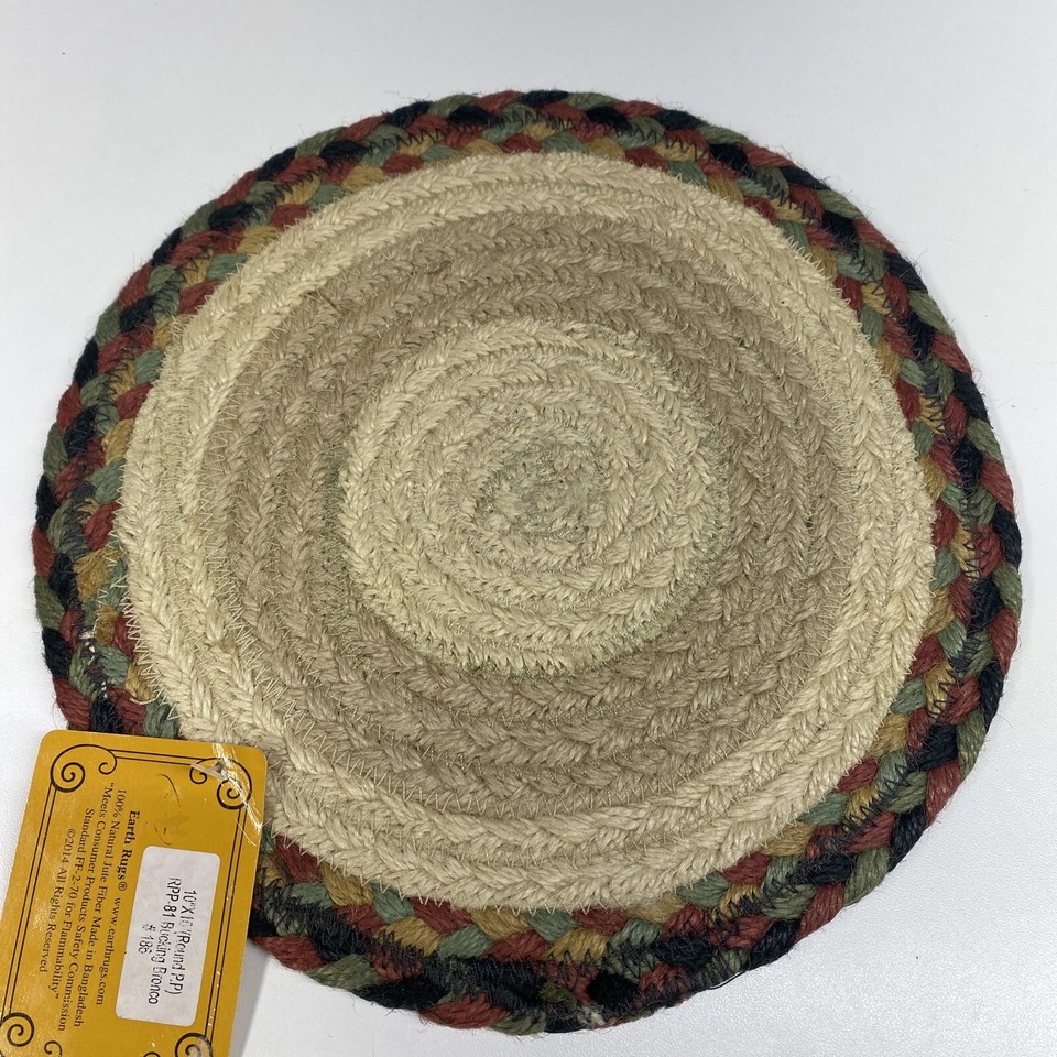 Earth Rugs Natural Jute Fiber Round Trivet Bucking Bronco Rodeo 10x10 ...