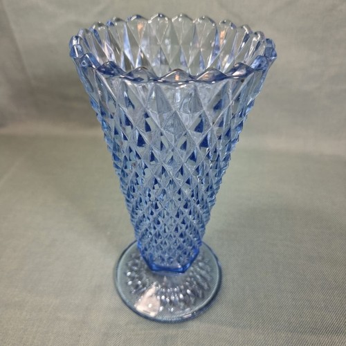 Indiana glass Diamond Point pattern Regal Blue Flower Vase 8" | eBay