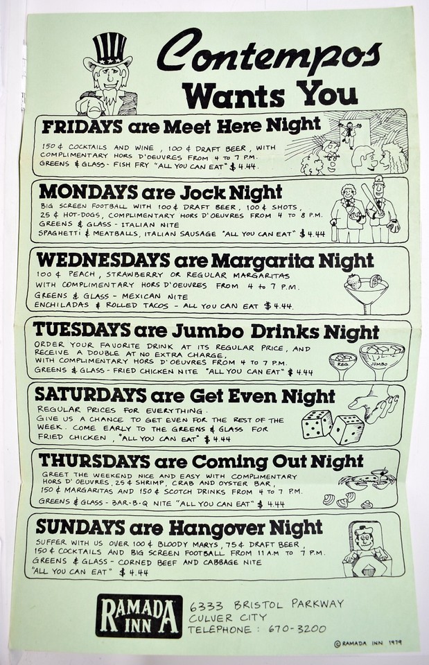 1979 Ramada Inn Restaurant Menu Hotel 6333 Bristol Parkway Culver City ...