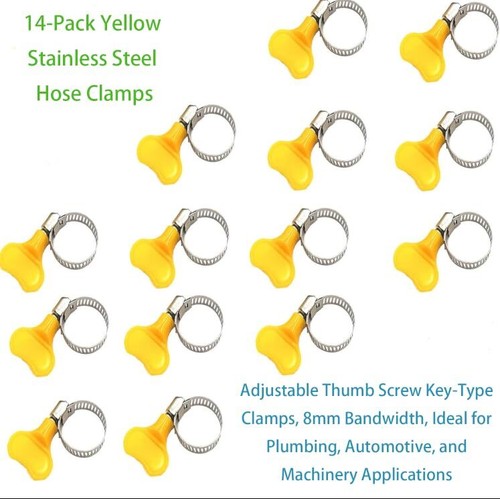 14-Pack Yellow Stainless Steel Hose Clamps Adjustable Thumb Screw Key ...
