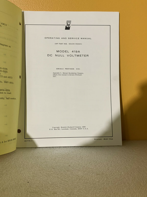 HP 00419-90001 Model 419A DC Null Votlmeter Operating and Service ...