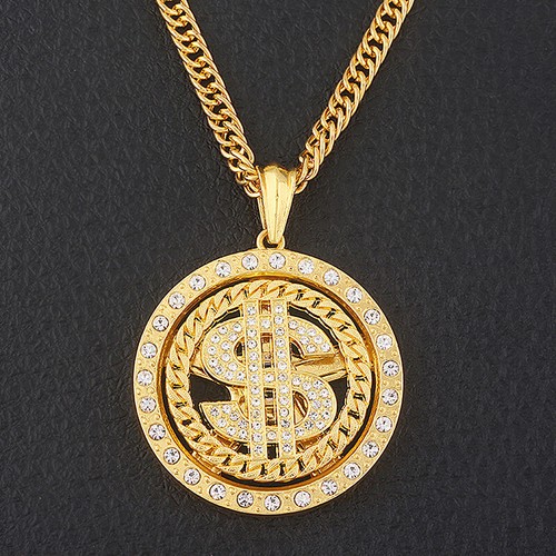 Big Rotatable US Dollar Money Sign Pendant Necklace Men Rapper Hip HDB ...