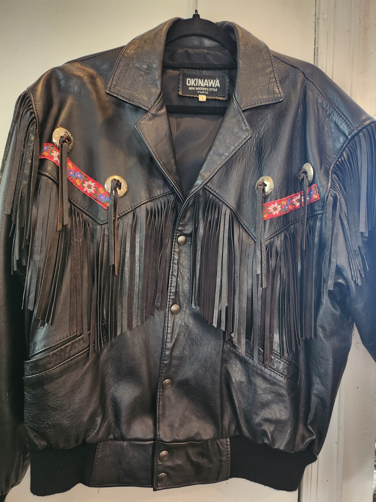 Rare OKINAWA Leather & Fringe Jacket Size L - Gem