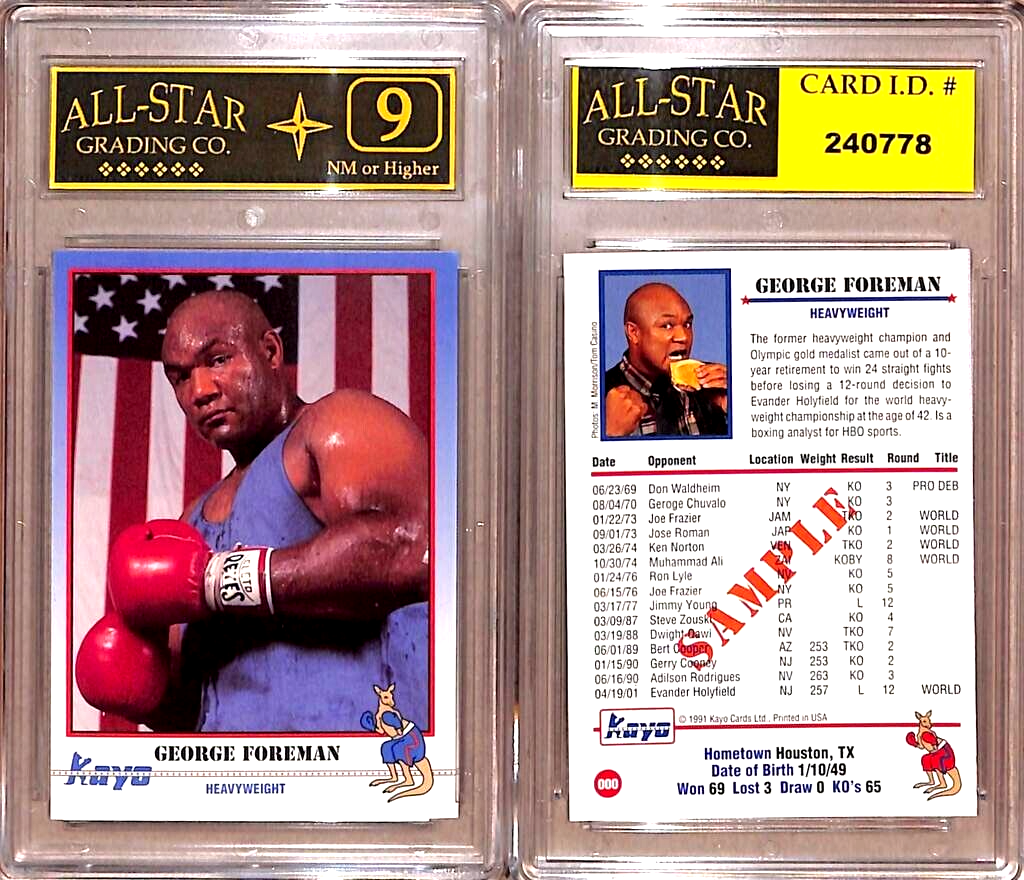 Rare George Foreman Boxing Card 1991 Kayo Sample #000 GRADED ASG 9 NM # ...