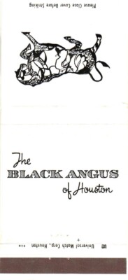 Houston Texas The Black Angus of Houston Restaurant Vintage Matchbook ...