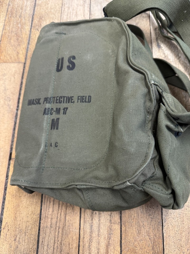Vtg US Army Gas Mask ABC-M17 Canvas Bag Filters Issue Bags 1964 1966 ...