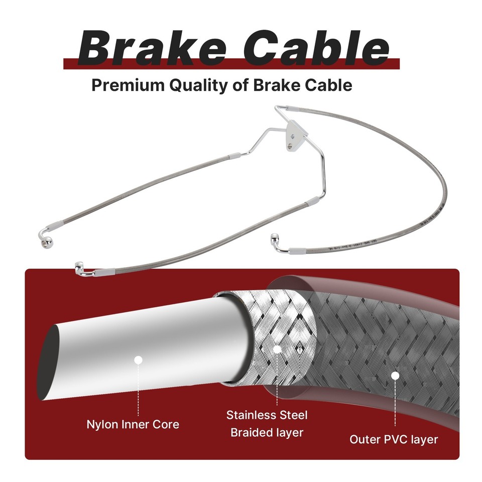 8" Handlebar Steel Braided Brake Line Cable for 1996-2013 Harley ...