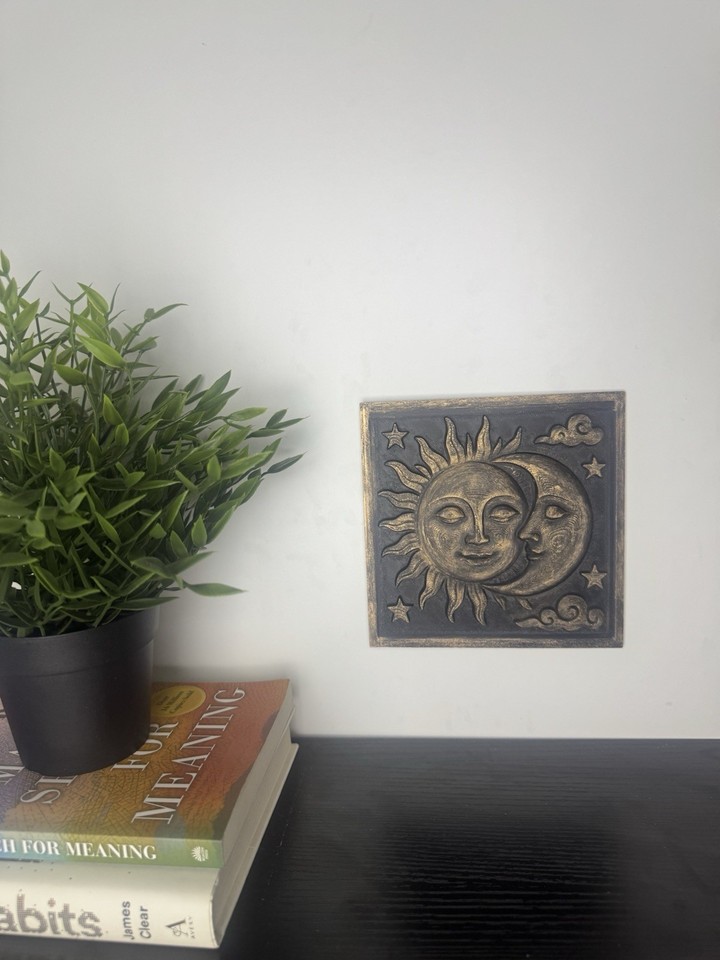 Sun and Moon Relief Wall Art 6” X 6” Celestial Antique Style Plaque ...