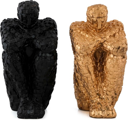Set of Two Black & Golden Thinker Perfect Statue Intriguing Sitting Man ...