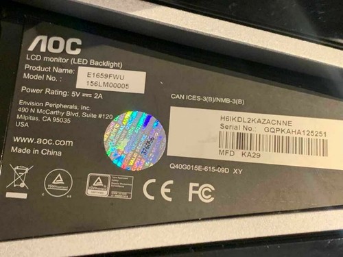 AOC e1659FWU 16" LED USB Portable External Laptop Monitor | 15.6 in ...