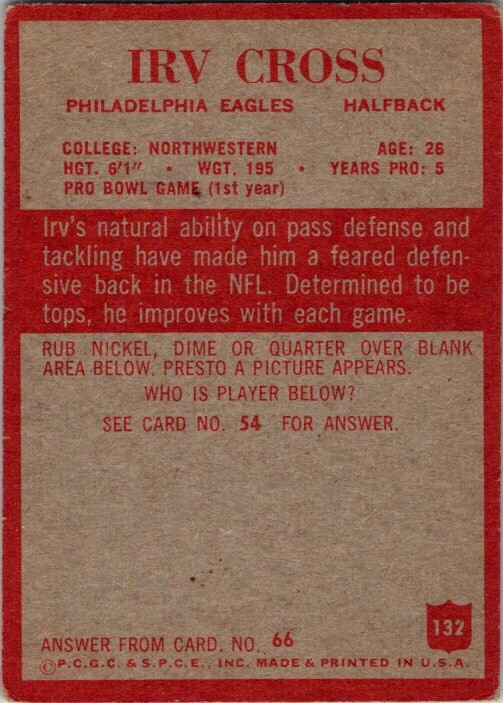 1965 Philadelphia #132 Irv Cross *Poor* | eBay