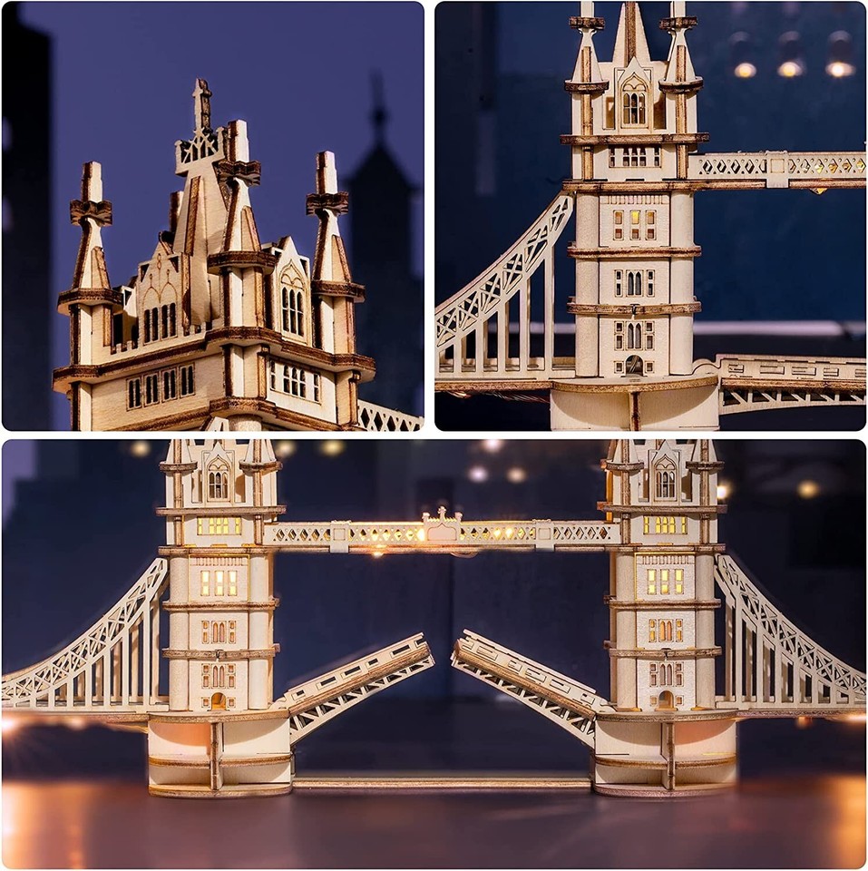 ROBOTIME 3D Puzzle Wooden Craft Kits with LED DIY London Tower Bridge ...