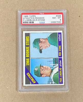 1966 Topps #568 Athletics Rookies PSA 8 Paul Lindblad / Ron Stone $49. ...