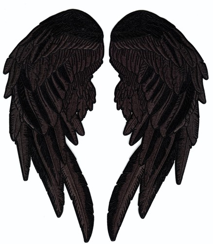 Midnight Black Angel Wing Patches 12" Realistic Large Feather ...