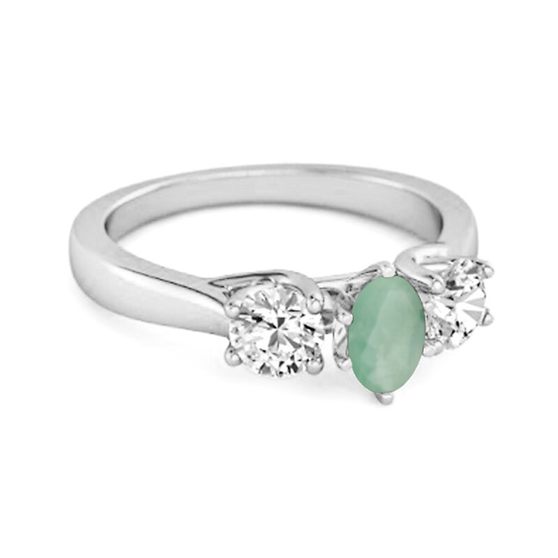 Three Stone 5x3MM Oval Natural Emerald 925 Sterling Silver Women ...