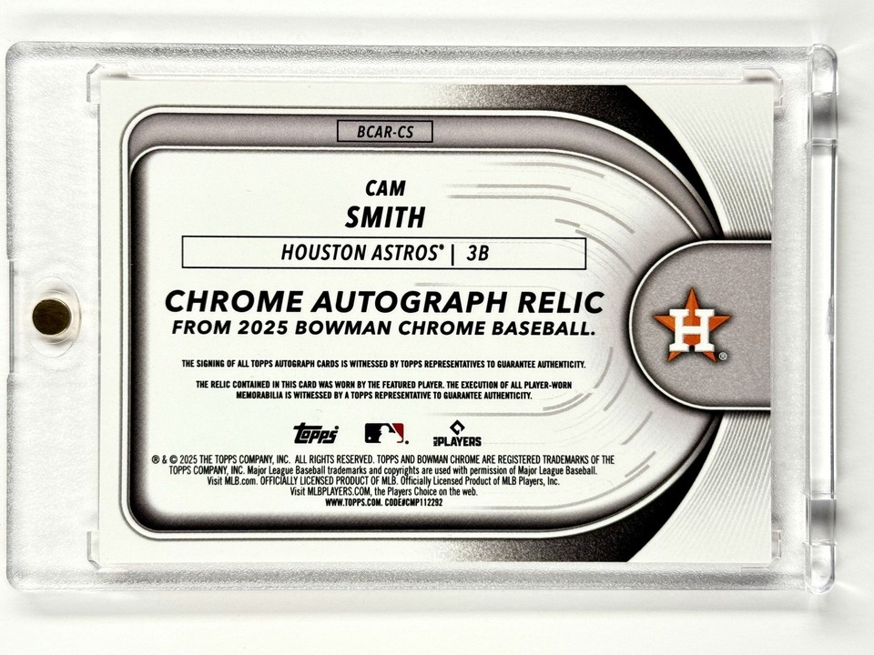 Cam Smith 2025 Bowman Chrome Auto Autograph Relics Orange Card Houston ...