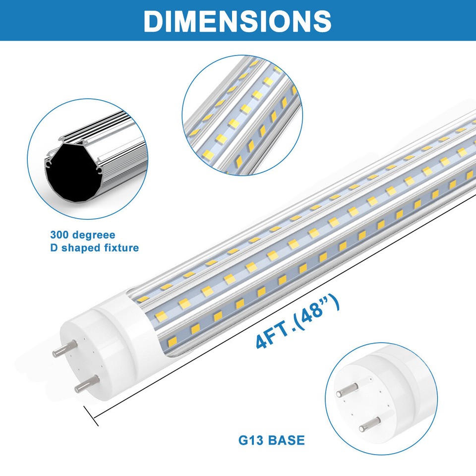 T8 4FT G13 LED Tube Light Bulbs 60W 6000K LED Shop Lights Garage ...