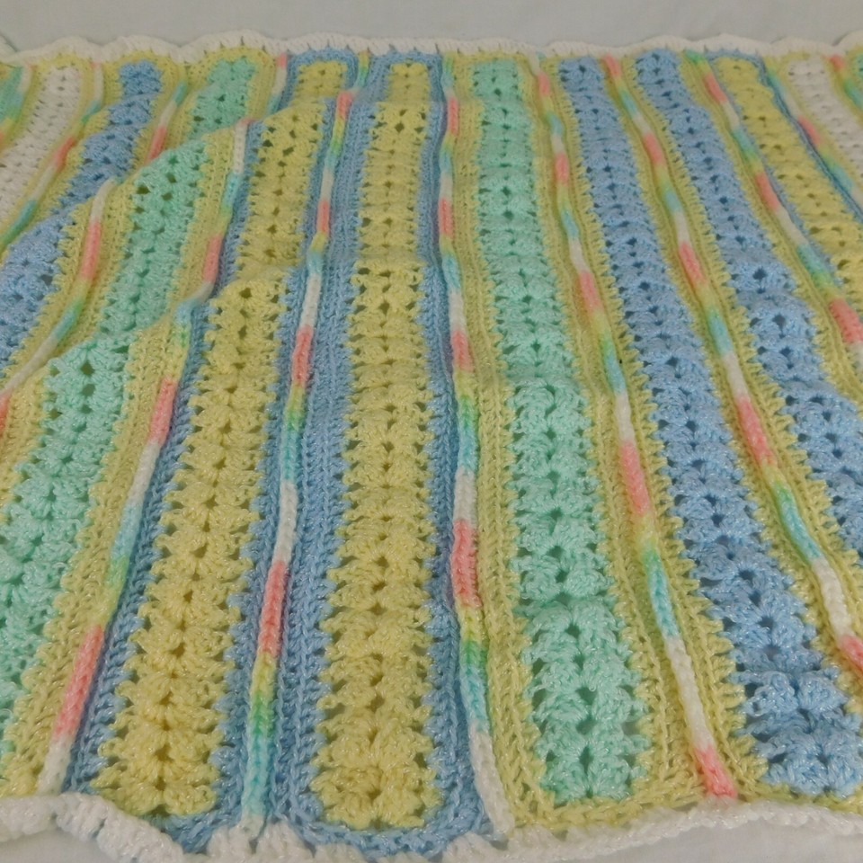 Hand Crocheted Multi-color Baby Blanket 36" x 25" Polyester Acrylic ...