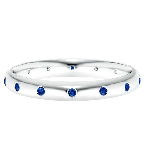 Round Gypsy Set Blue Sapphire Eternity Band Stackable Ring 925 Sterling ...