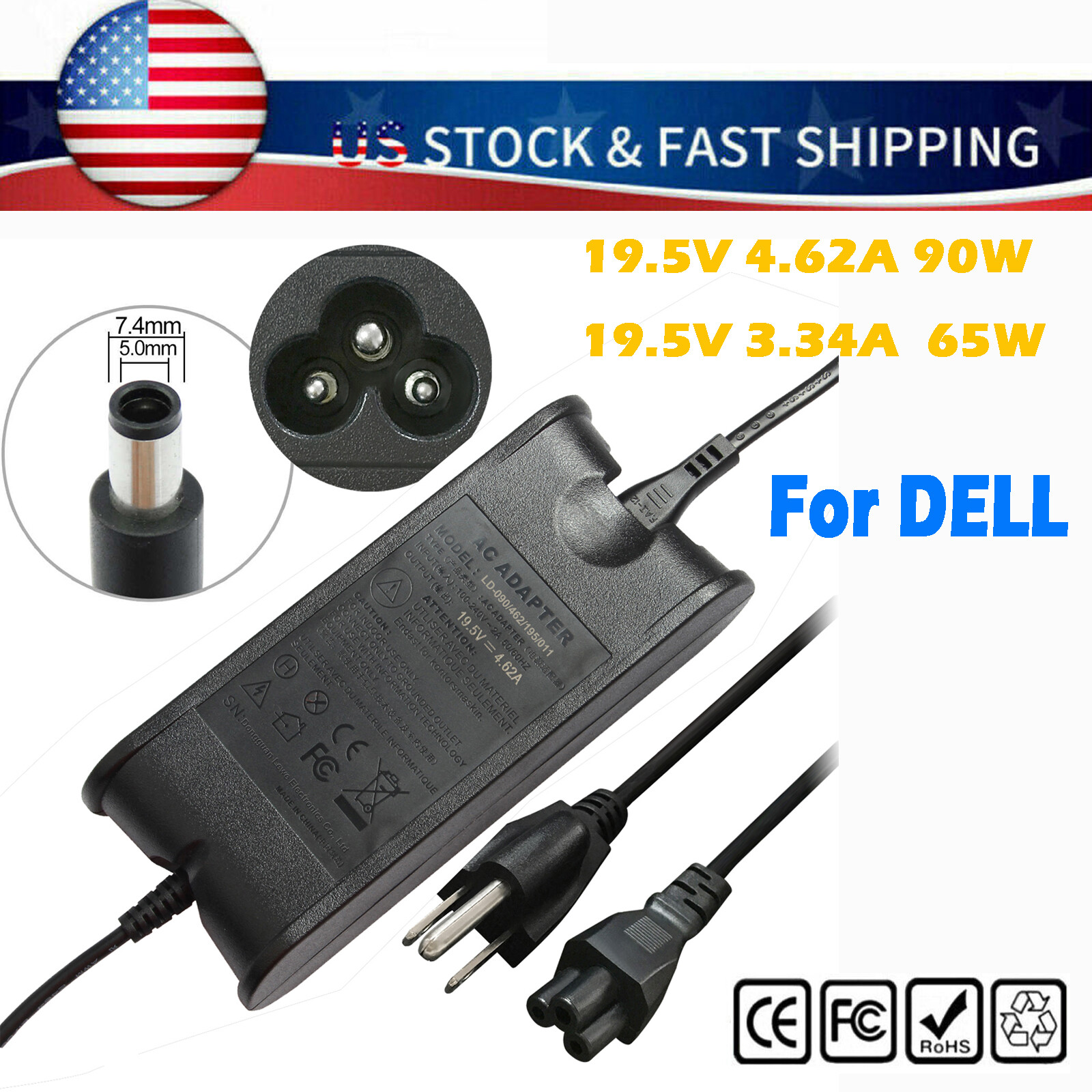 65W/90W AC Adapter Charger For Dell Inspiron 15/Latitude E5440 E5550 ...