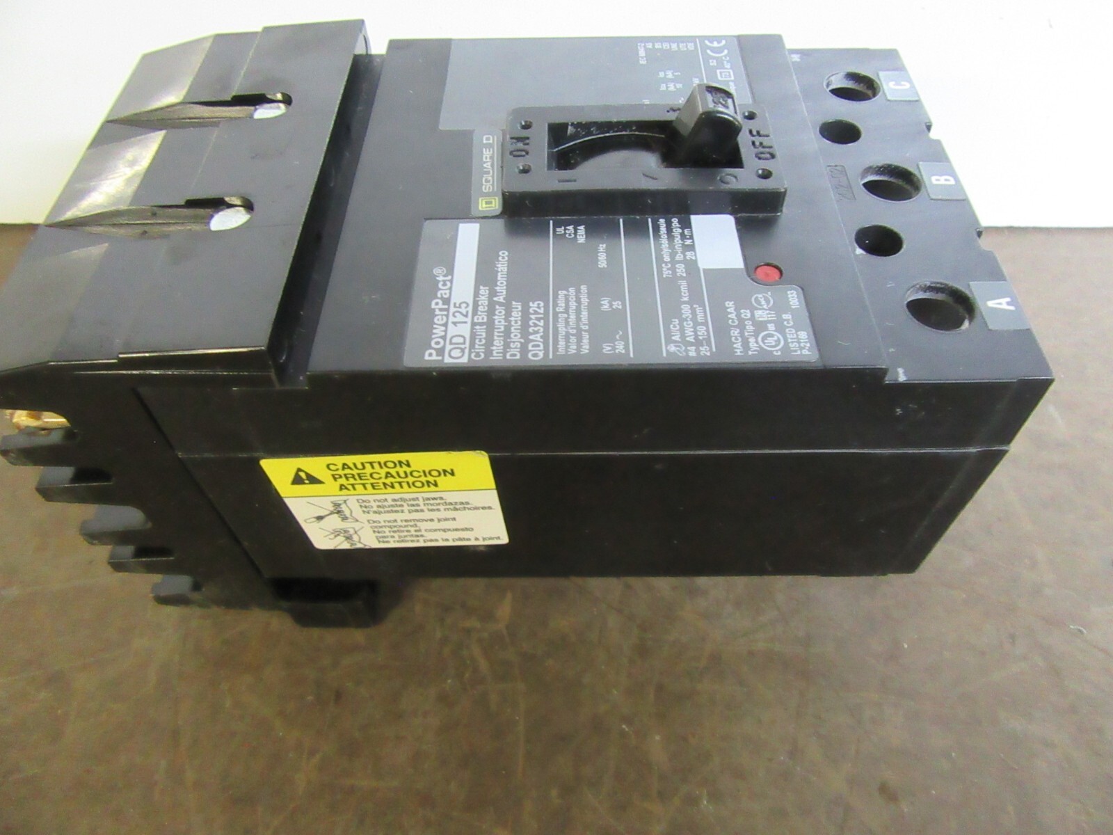SQUARE D I-LINE BREAKER QDA32125 3-POLE 125 AMP 240 VAC W/ LUGS ...