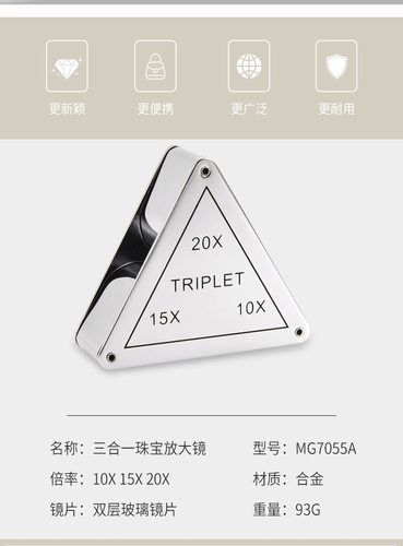 Jewelers Loupe 10X 15X 20X Triangle Triplet Magnifier Handheld Eye ...
