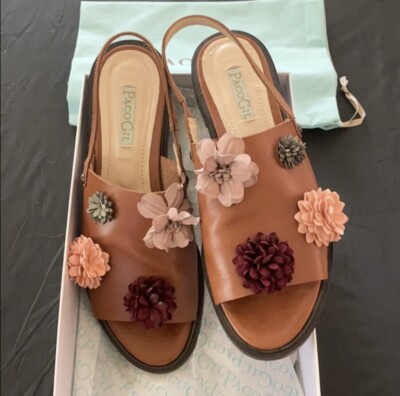 PacoGil Spain Brown Leather sandals Flowers Anthropologie Size 39 US8 ...